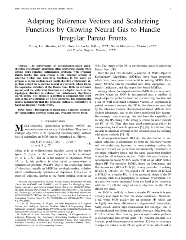 (PDF) Adapting Reference Vectors and Scalarizing Functions by Growing Neural Gas to Handle ...