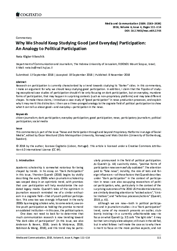(PDF) Why We Should Keep Studying Good (and Everyday) Participation: An ...