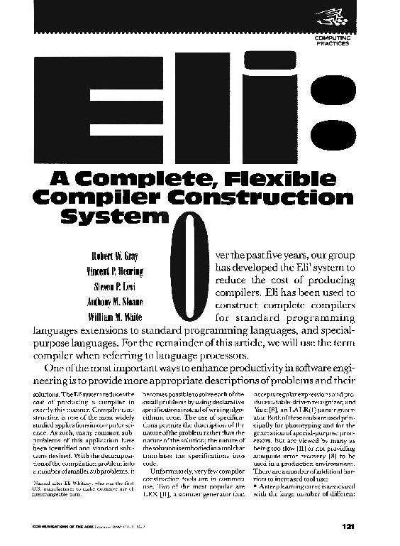 (PDF) Eli: a complete, flexible compiler construction system