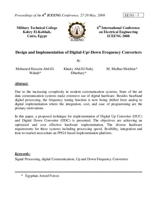 (PDF) Design and Implementation of Digital-Up/-Down Frequency Converters