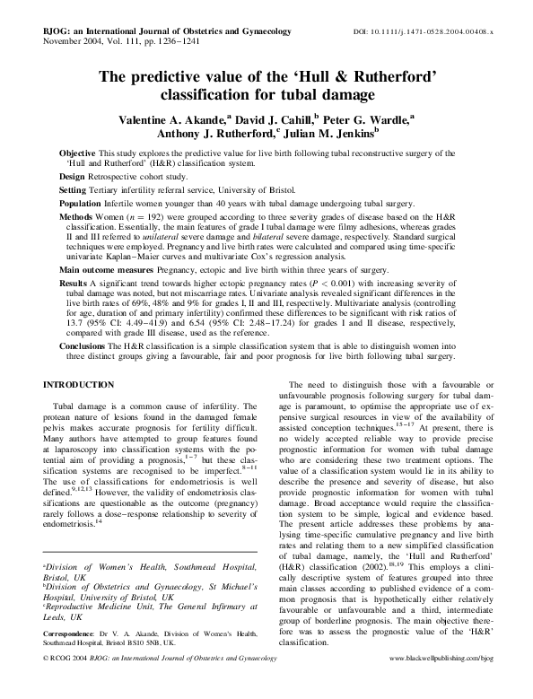 (PDF) The predictive value of the ‘Hull & Rutherford’ classification ...
