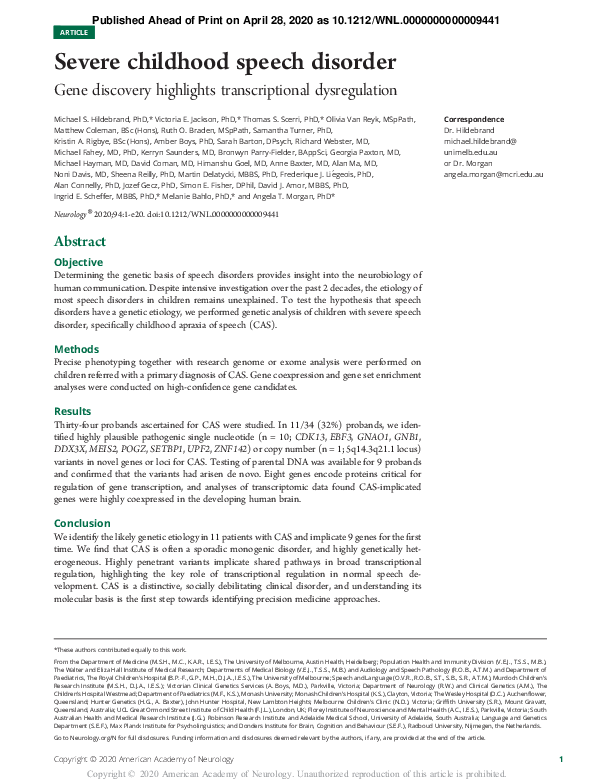 (PDF) Severe childhood speech disorder