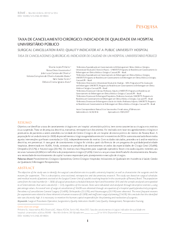 (PDF) Surgical Cancellation Rate: Quality Indicator at a Public ...
