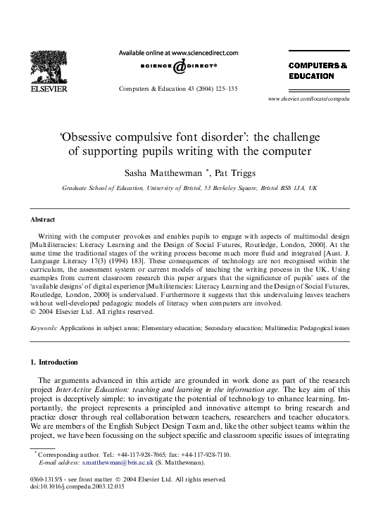 (PDF) ‘Obsessive compulsive font disorder’: the challenge of supporting ...