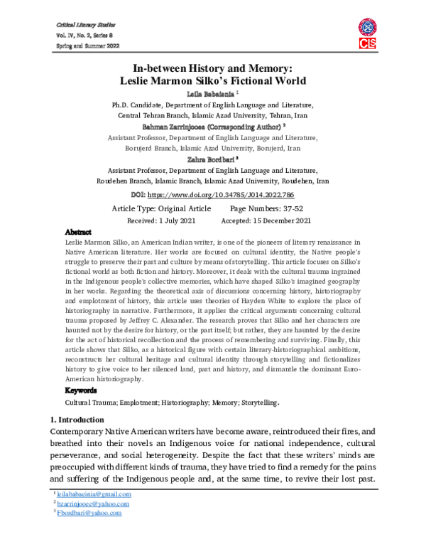 (PDF) In-between History and Memory: Leslie Marmon Silko's Fictional World
