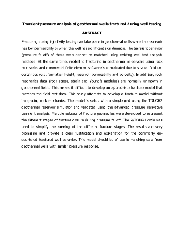 (PDF) Transient pressure analysis of geothermal wells fractured during ...