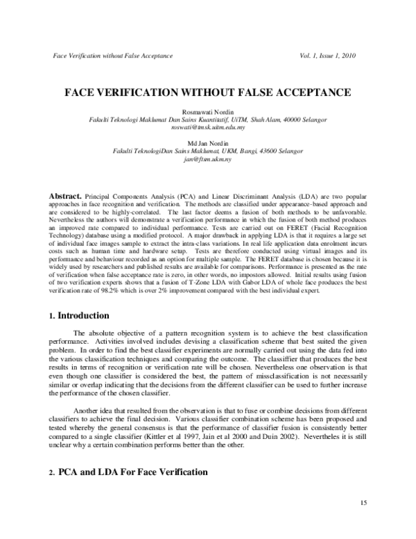 (PDF) Face Verification Without False Acceptance