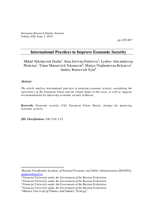 (PDF) International Practices to Improve Economic Security