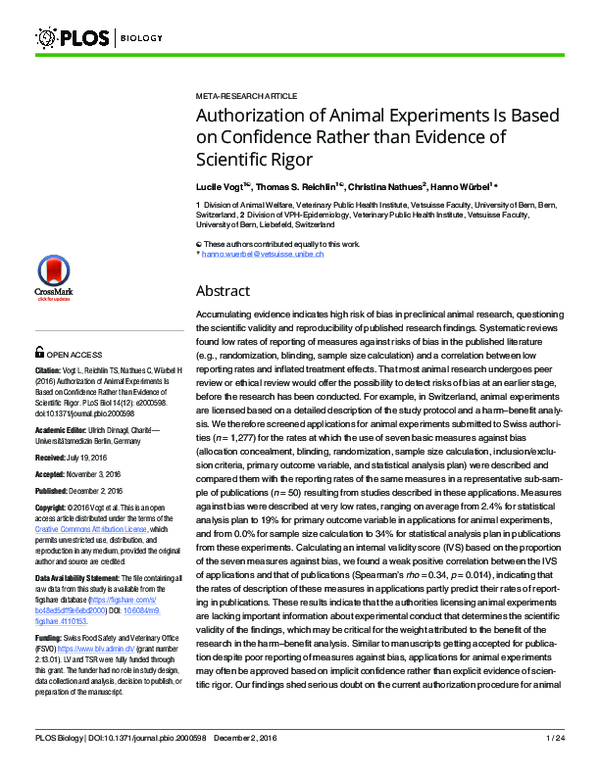 (PDF) Authorization of Animal Experiments Is Based on Confidence Rather ...