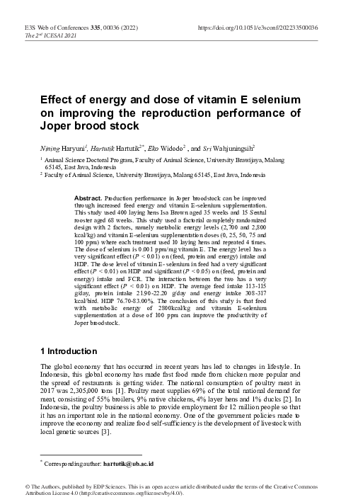 (PDF) Effect of energy and dose of vitamin E selenium on improving the reproduction performance ...