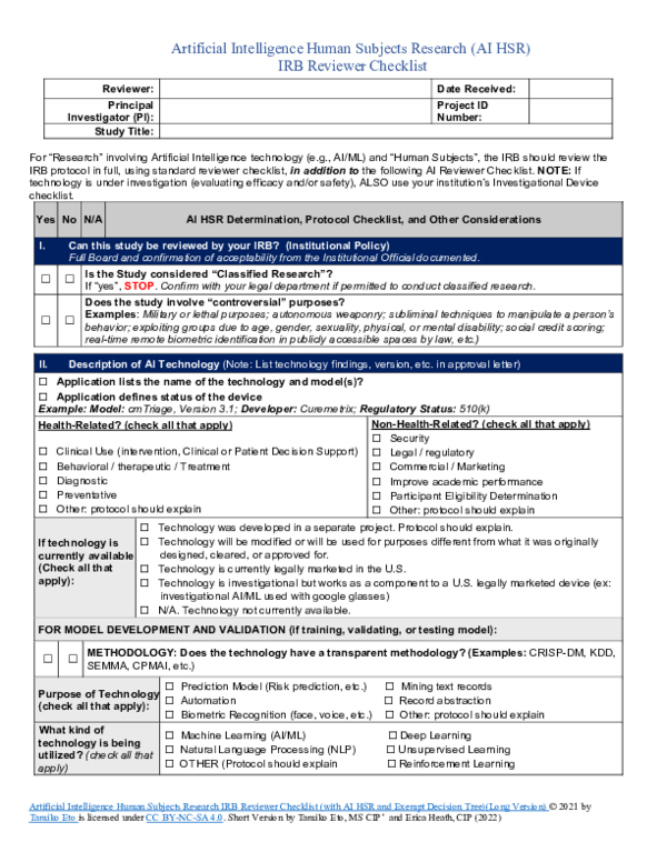 (PDF) AI HSR Checklist SHORT w Decision Trees Version 20220422l