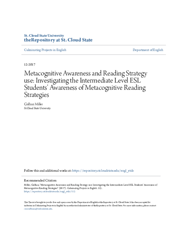 (PDF) Metacognitive Awareness and Reading Strategy use: Investigating ...