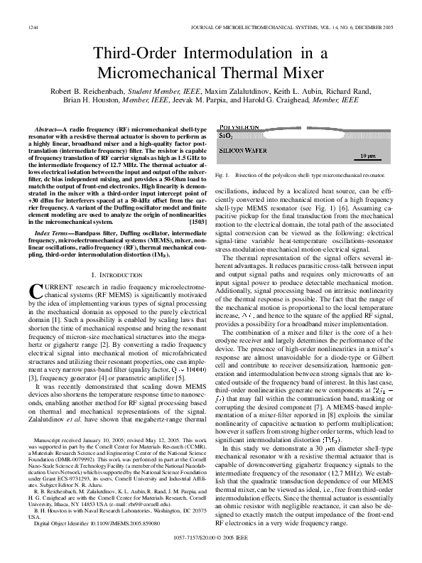 (PDF) Third-order intermodulation in a micromechanical thermal mixer