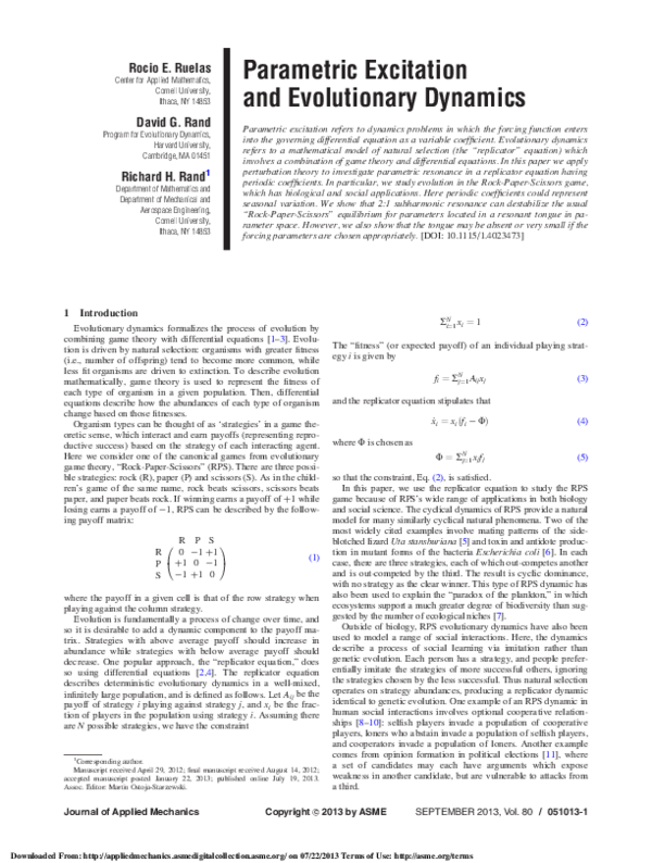 (PDF) Parametric Excitation and Evolutionary Dynamics