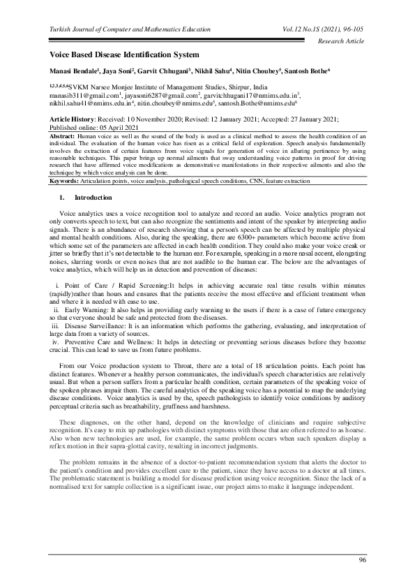 (PDF) Voice Based Disease Identification System
