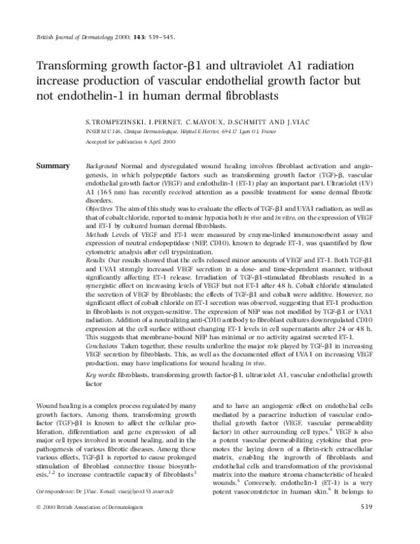 (PDF) Transforming growth factor-β1 and ultraviolet A1 radiation increase production of vascular ...
