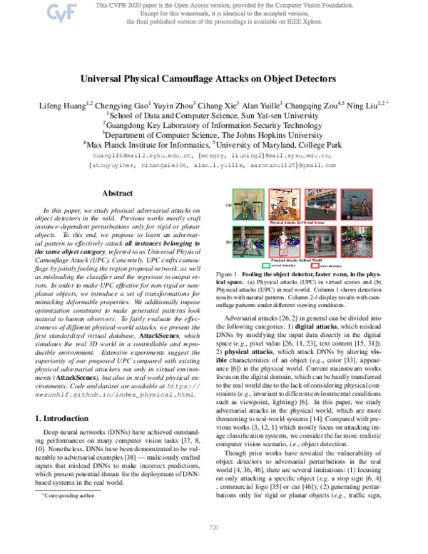 (PDF) Universal Physical Camouflage Attacks on Object Detectors | yuyin zhou - Academia.edu