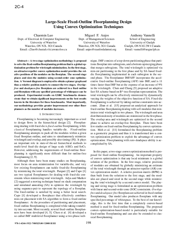 Pdf Large Scale Fixed Outline Floorplanning Design Using Convex Optimization Techniques