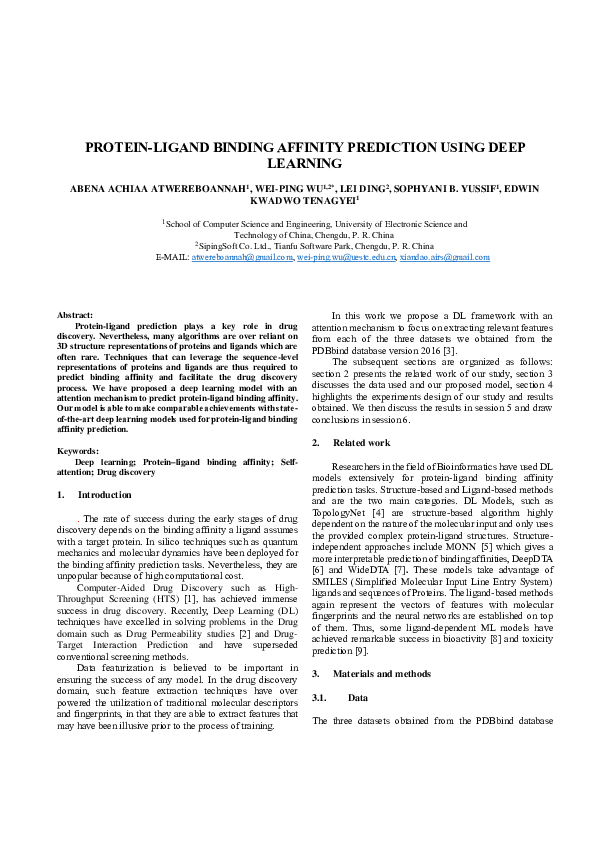 Pdf Protein Ligand Binding Affinity Prediction Using Deep Learning