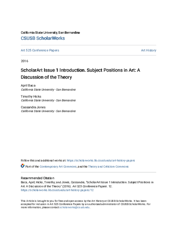 (PDF) ScholarArt Issue 1 Introduction. Subject Positions in Art: A ...