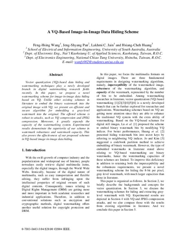 Pdf A Vq Based Image In Image Data Hiding Scheme
