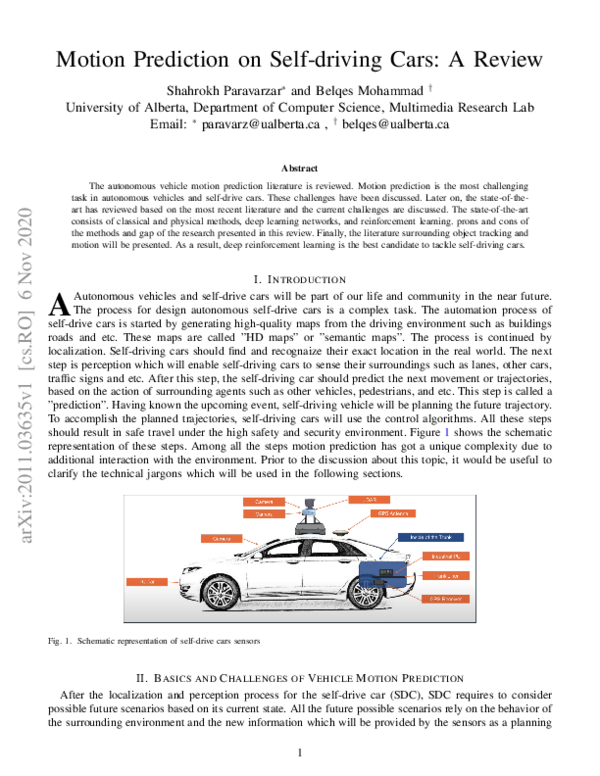 (PDF) Motion Prediction on Self-driving Cars: A Review