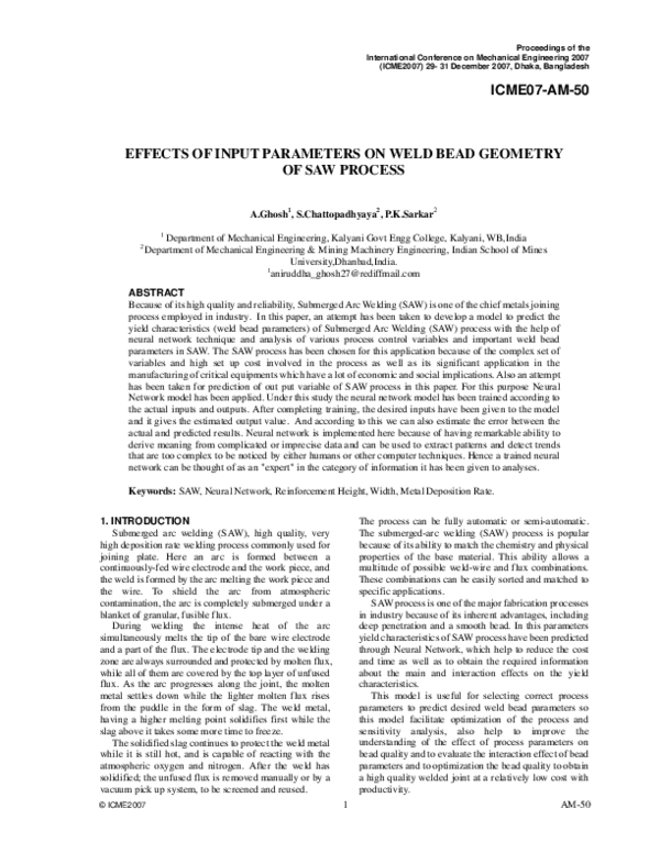 (PDF) Effect of input parameters on weld bead geometry of SAW process