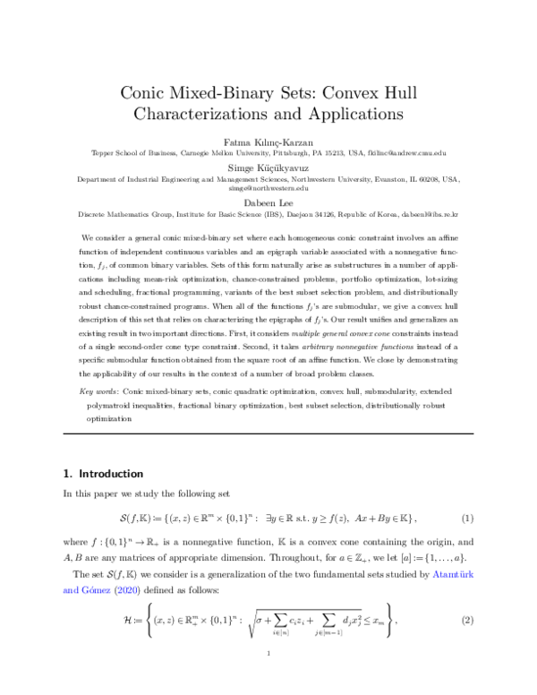 Pdf Conic Mixed Binary Sets Convex Hull Characterizations And