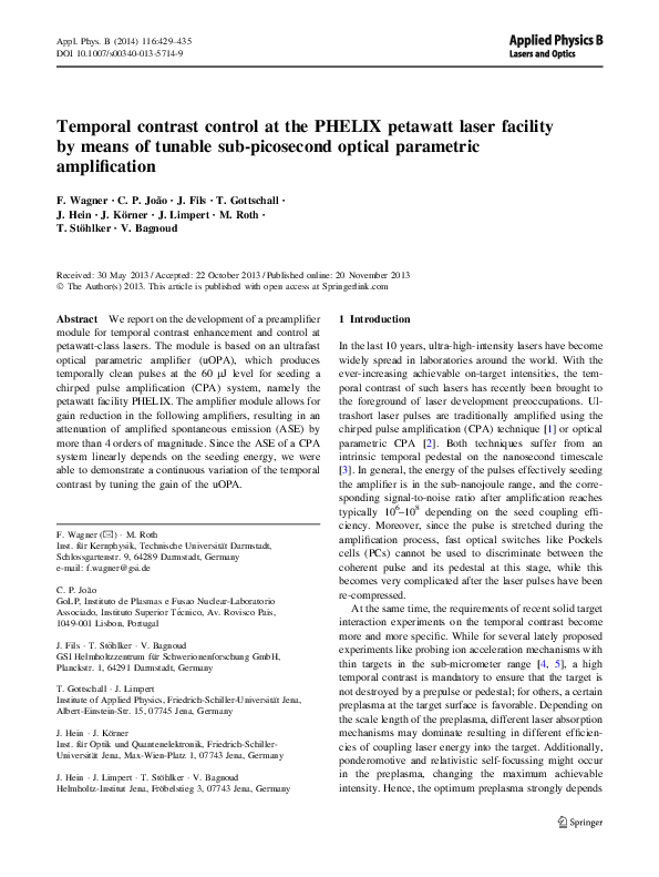 (PDF) Temporal contrast control at the PHELIX petawatt laser facility ...