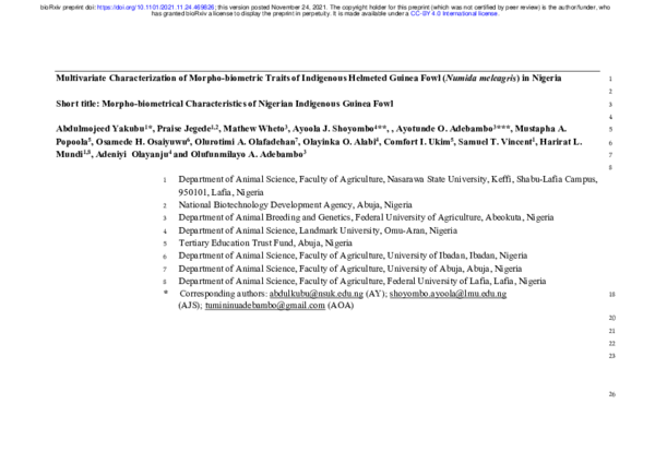 (PDF) Multivariate Characterization of Morpho-biometric Traits of Indigenous Helmeted Guinea ...