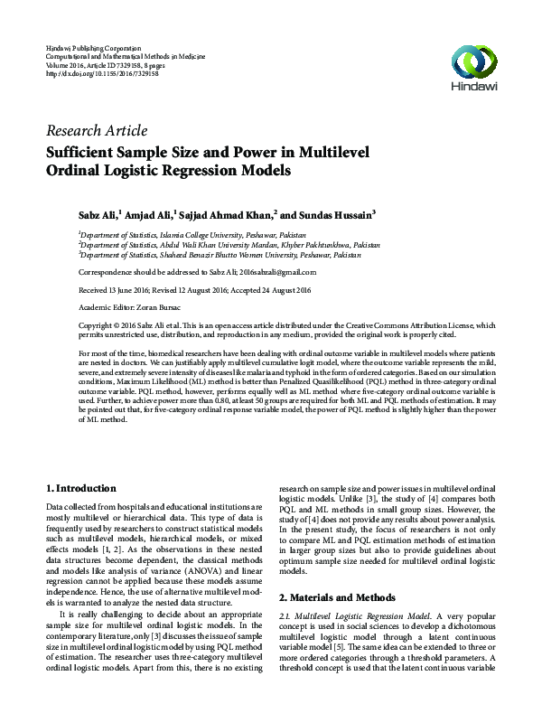 (PDF) Sufficient Sample Size and Power in Multilevel Ordinal Logistic Regression Models
