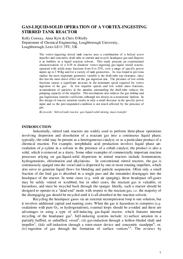 (PDF) Gas–Liquid–Solid Operation of a Vortex-Ingesting Stirred Tank Reactor
