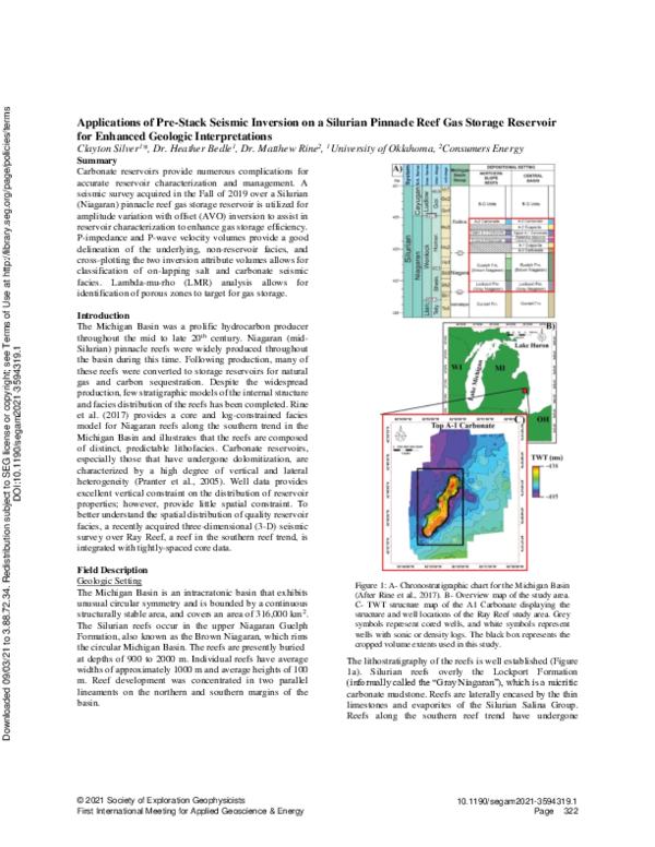 (PDF) Applications of prestack seismic inversion on a Silurian pinnacle reef gas storage ...