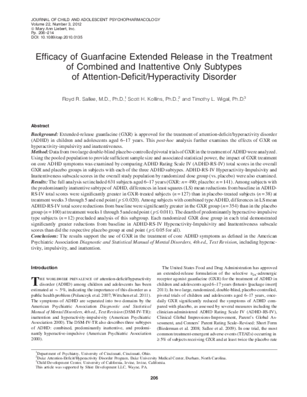 (PDF) Efficacy of Guanfacine Extended Release in the Treatment of ...