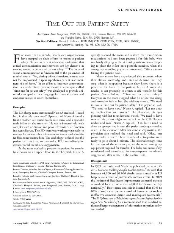 (PDF) Time Out for Patient Safety