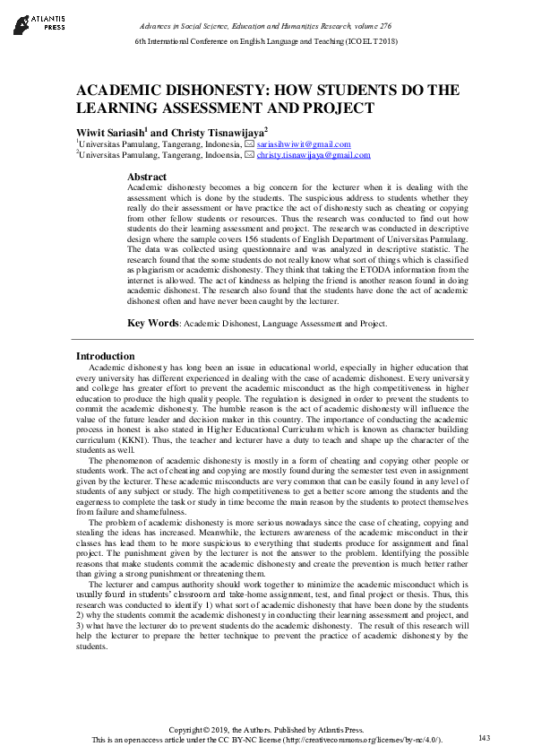 (PDF) Academic Dishonesty: How Students Do the Learning Assessment and ...