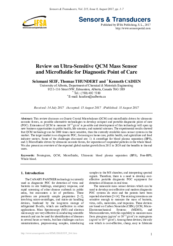 (PDF) Review on Ultra-Sensitive QCM Mass Sensor and Microfluidic for ...