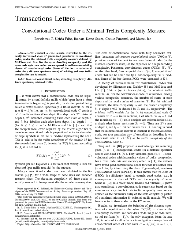 Pdf Convolutional Codes Under A Minimal Trellis Complexity Measure Bartolomeu Uchôa Filho