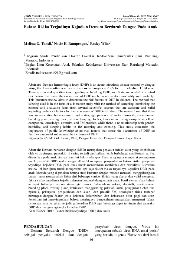 (PDF) Faktor Risiko Terjadinya Kejadian Demam Berdarah Dengue Pada Anak ...