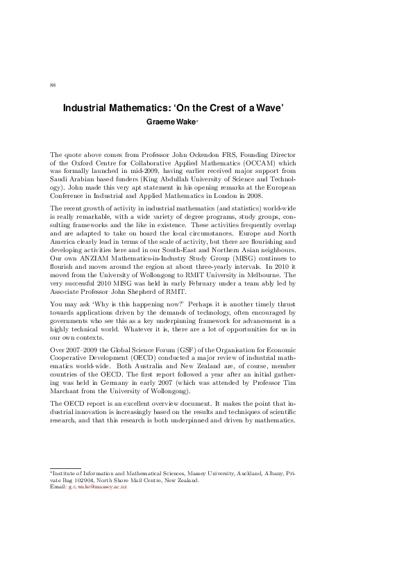 (PDF) Industrial Mathematics:“On the Crest of a Wave”