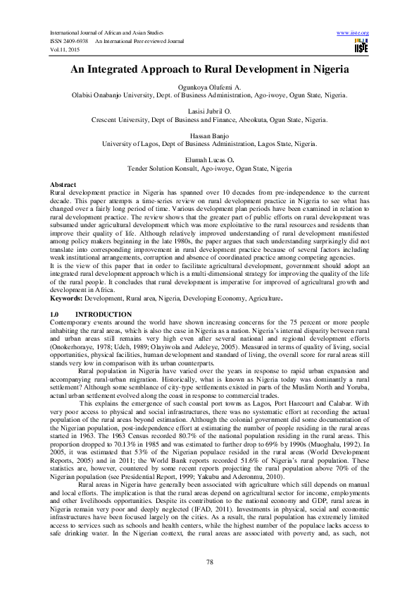 (PDF) An Integrated Approach to Rural Development in Nigeria