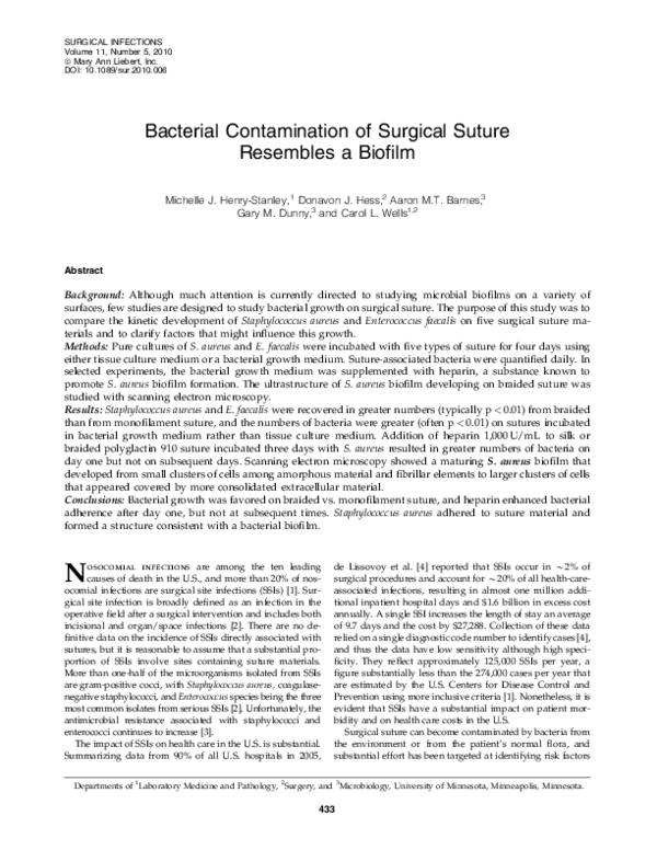 (PDF) Bacterial Contamination of Surgical Suture Resembles a Biofilm