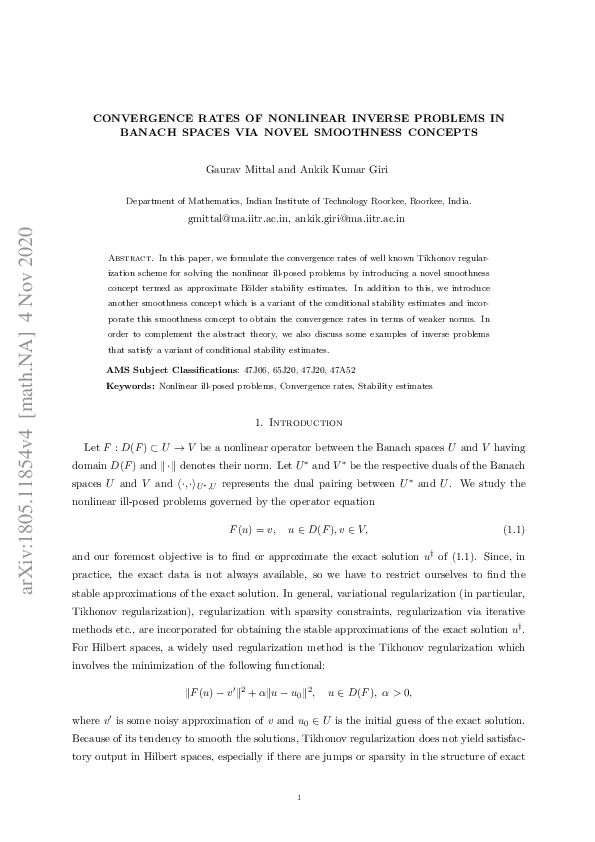 Pdf Convergence Rates Of Nonlinear Inverse Problems In Banach Spaces