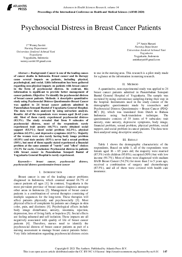 (PDF) Psychosocial Distress in Breast Cancer Patients