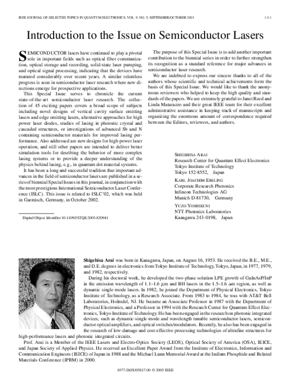 (PDF) Introduction to the issue on semiconductor lasers