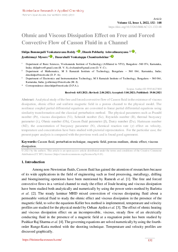 (PDF) Ohmic and Viscous Dissipation Effect on Free and Forced Convective Flow of Casson Fluid in ...
