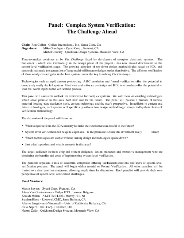 (PDF) Complex system verification (panel)