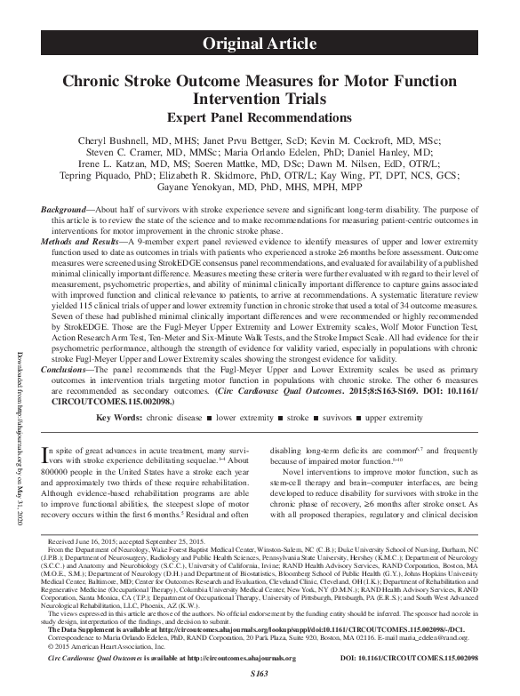 Pdf Chronic Stroke Outcome Measures For Motor Function Intervention 4933