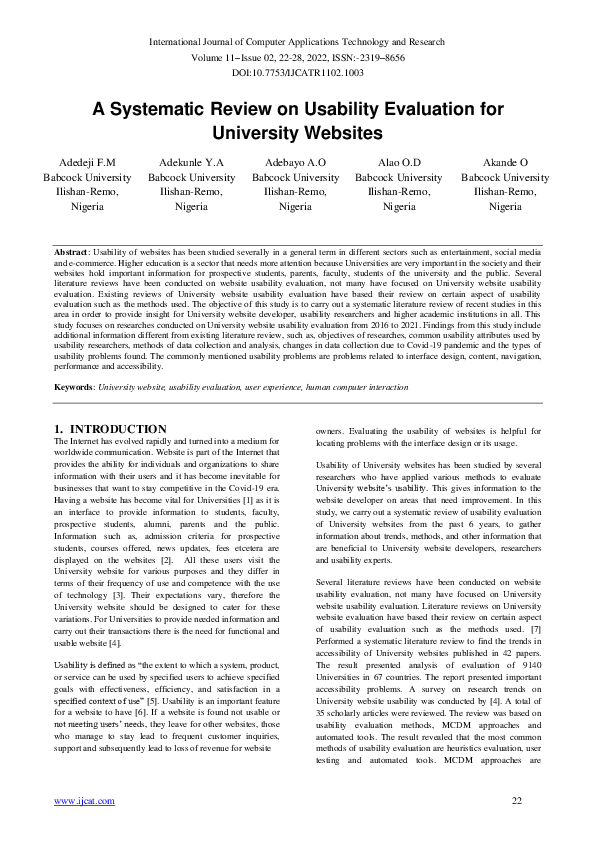 Pdf A Systematic Review On Usability Evaluation For University Websites
