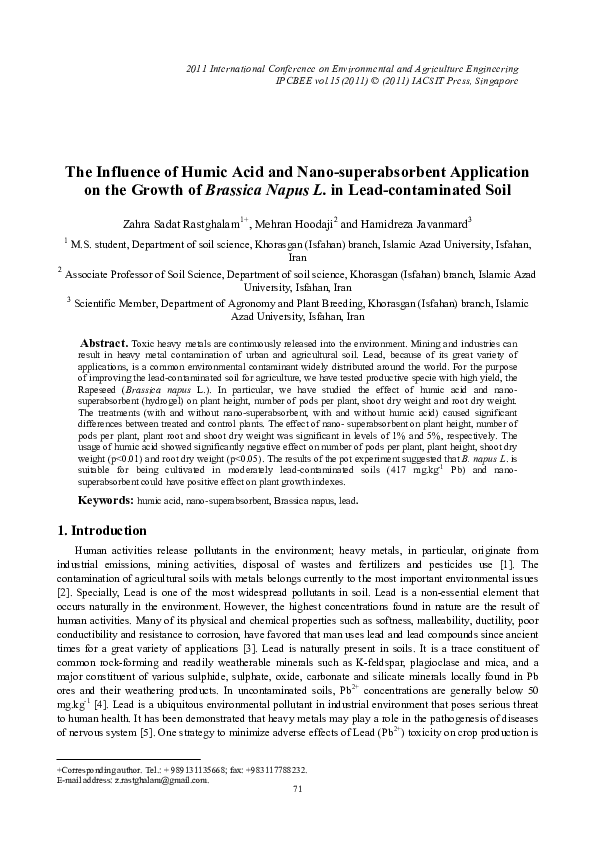 (PDF) The Influence of Humic Acid and Nano-superabsorbent Application ...